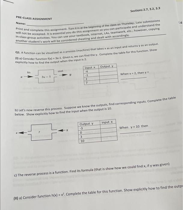 Solved PRE-CLASS ASSIGNMENT Name: Print and complete this | Chegg.com