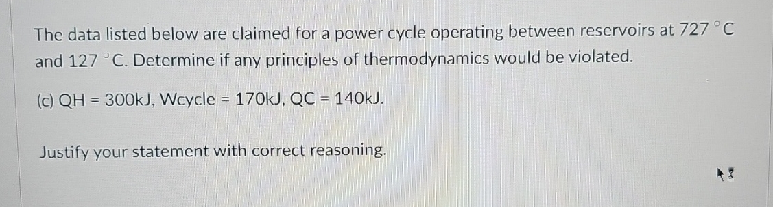 Solved The data listed below are claimed for a power cycle | Chegg.com