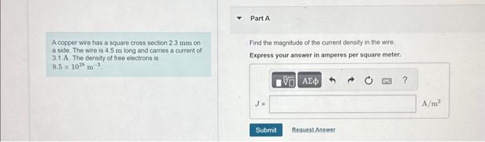 Solved A copper wire has a square cross section 2.3 mm on a | Chegg.com
