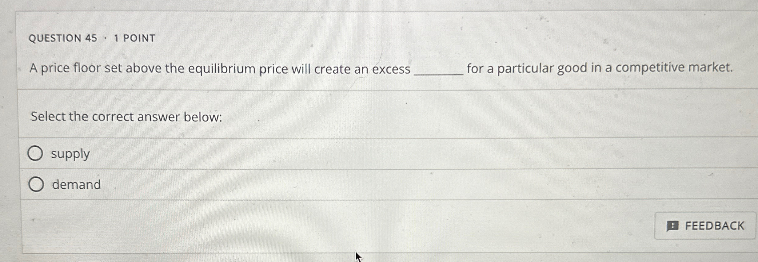 Solved QUESTION 45 - 1 ﻿POINTA price floor set above the | Chegg.com