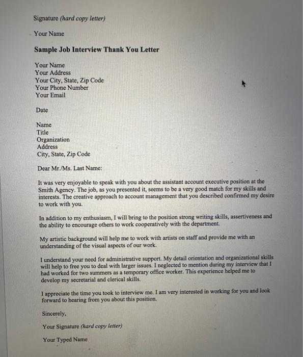 Solved Writing a thank you letter after a job interview is | Chegg.com