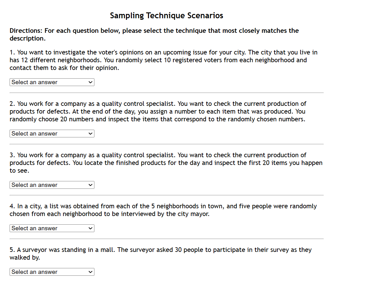 Solved Sampling Technique ScenariosDirections: For each | Chegg.com