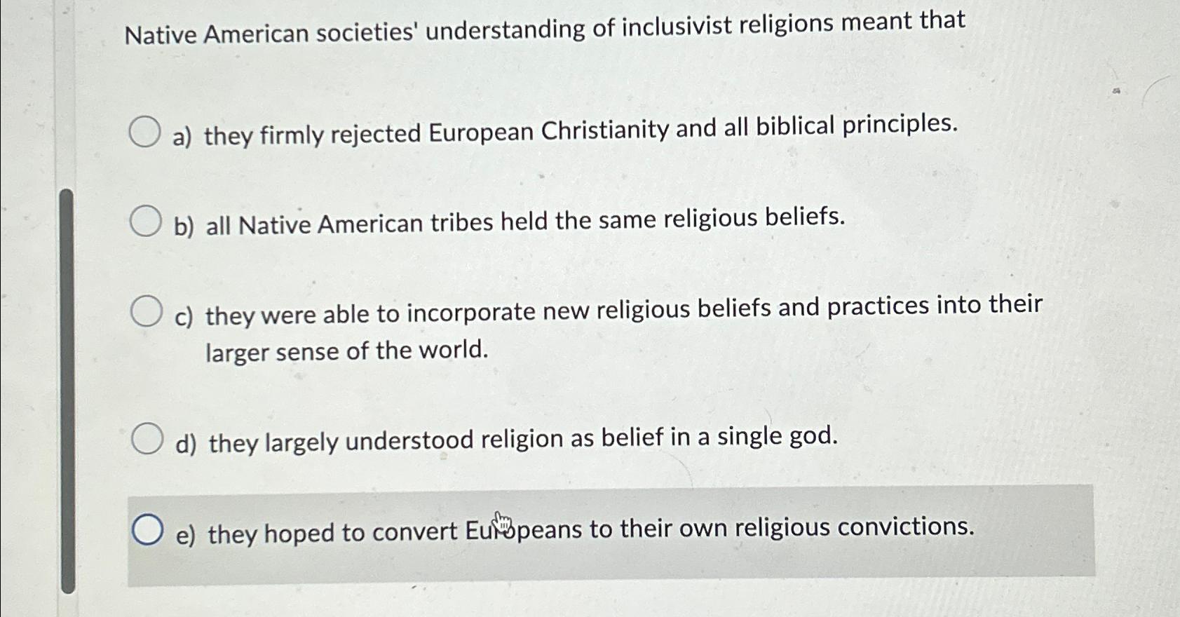 Solved Native American societies' understanding of | Chegg.com