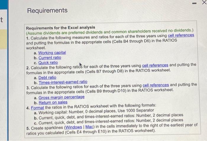 Solved Requirements Requirements for the Excel analysis | Chegg.com