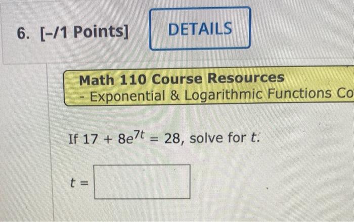 Solved Math 110 Course Resources - Exponential \& | Chegg.com