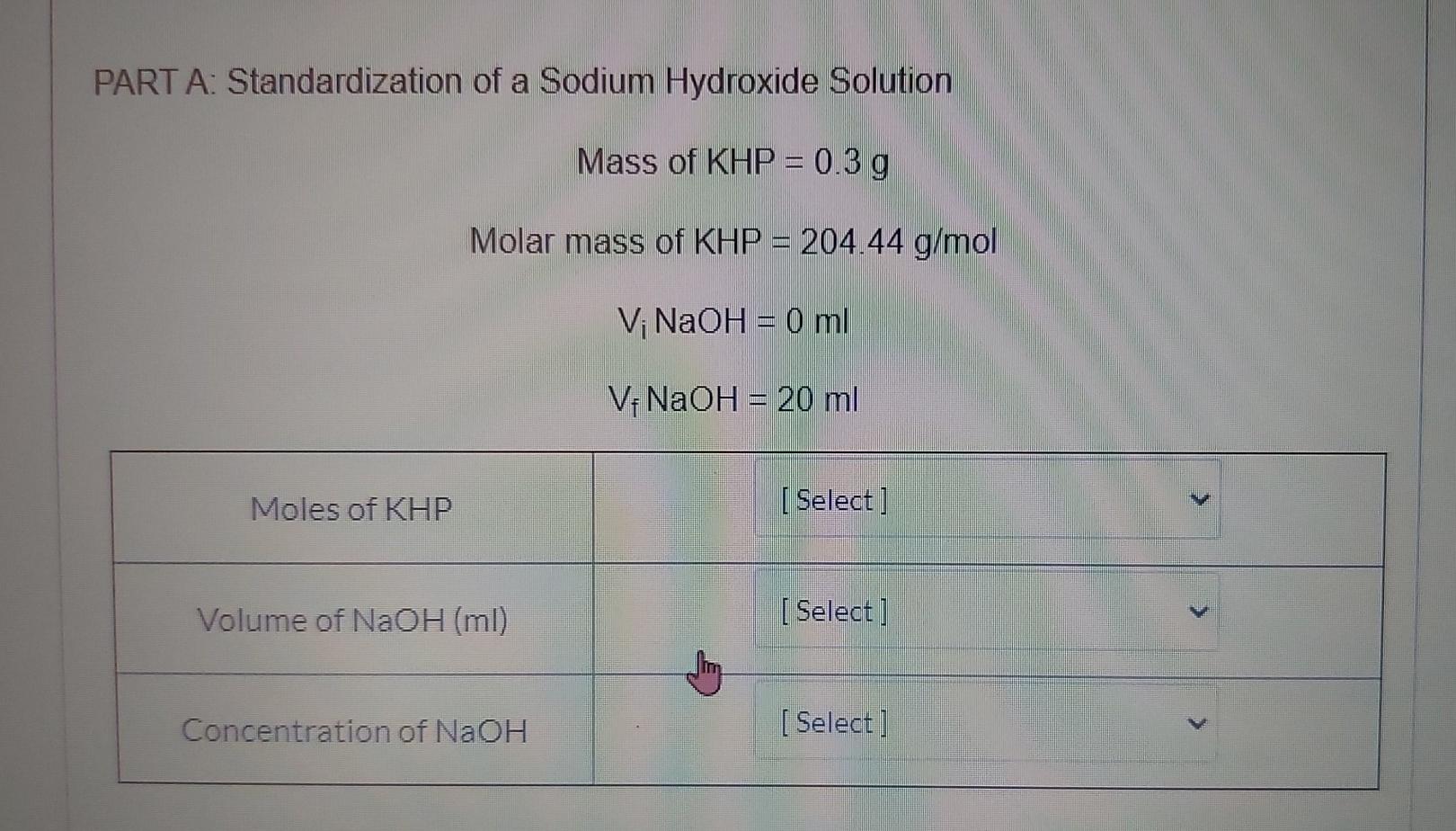 Solved PART A: Standardization of a Sodium Hydroxide | Chegg.com