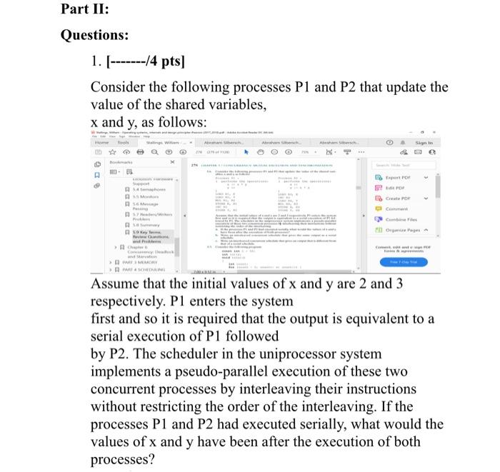 Solved Part I: Questions: 1 ------/4 pts) An application has | Chegg.com