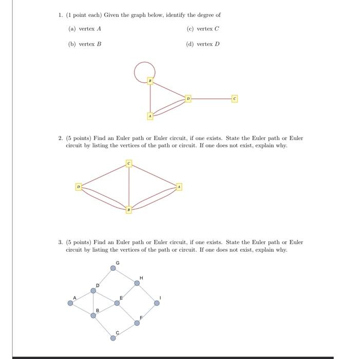 Solved 4. (5 points) Find an Euler path or Euler circuit, if | Chegg.com