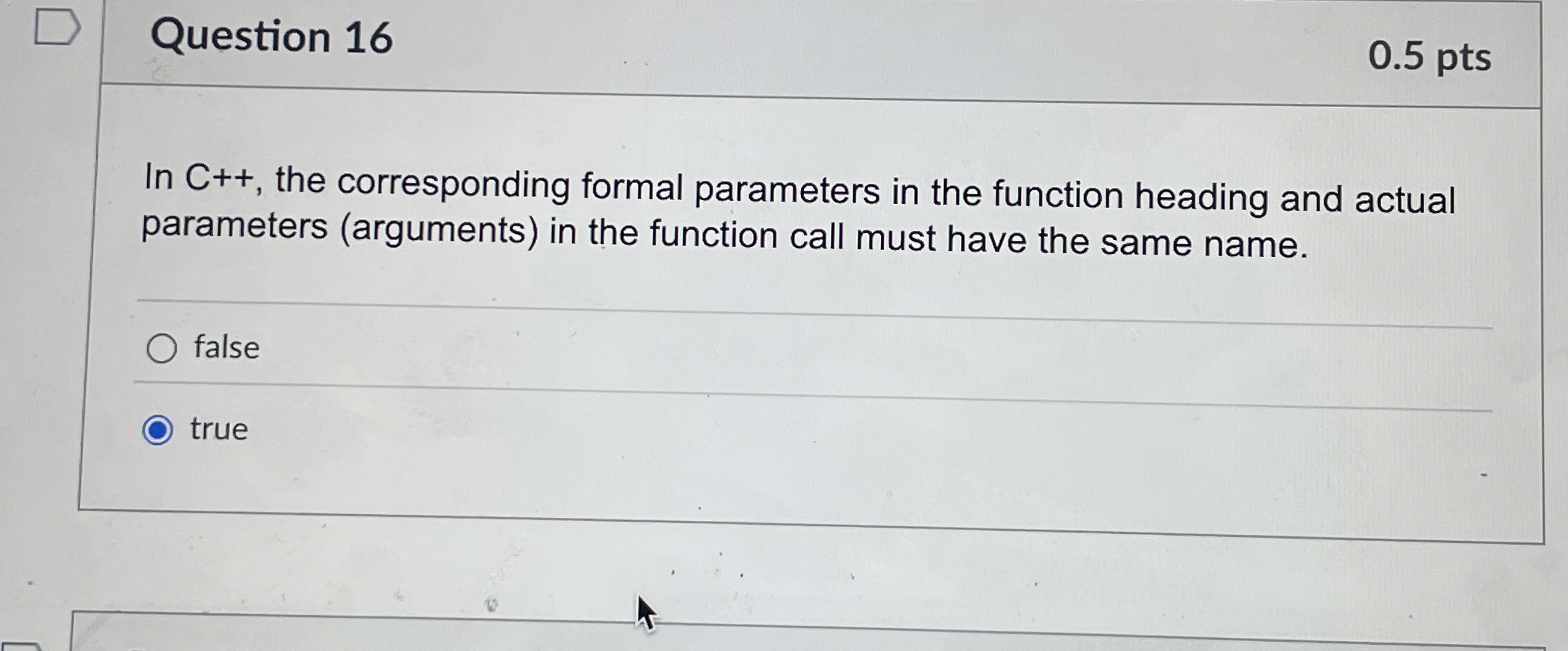 Solved Question 160.5 ﻿ptsIn C++, ﻿the corresponding formal | Chegg.com