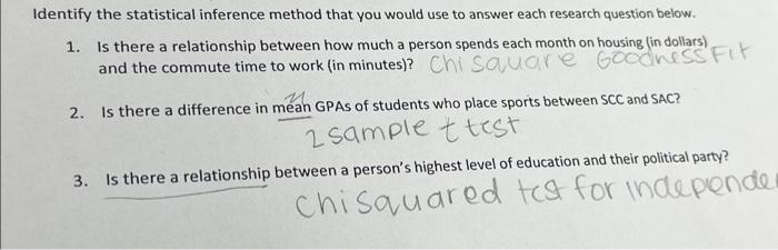 Solved Identify The Statistical Inference Method That You