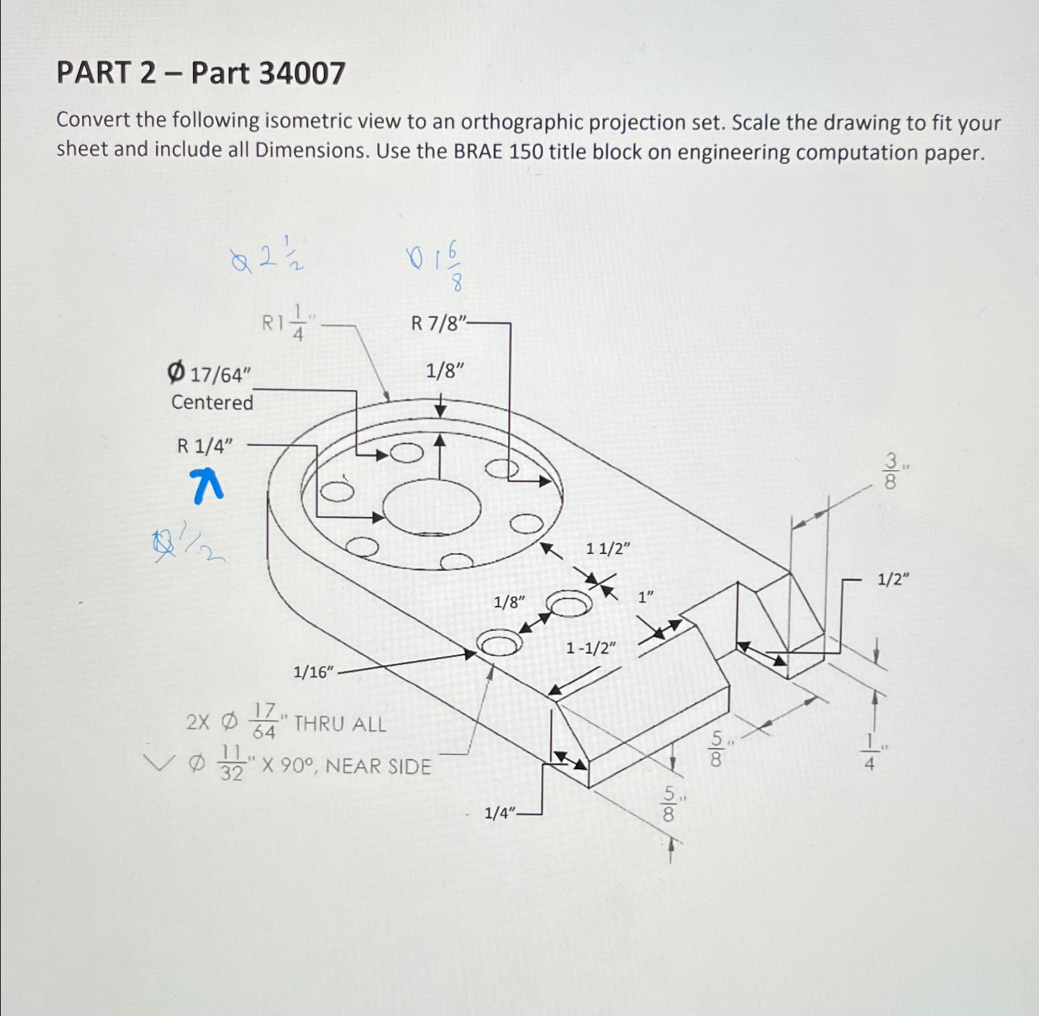 Solved PART 2 - ﻿Part 34007Convert the following isometric | Chegg.com