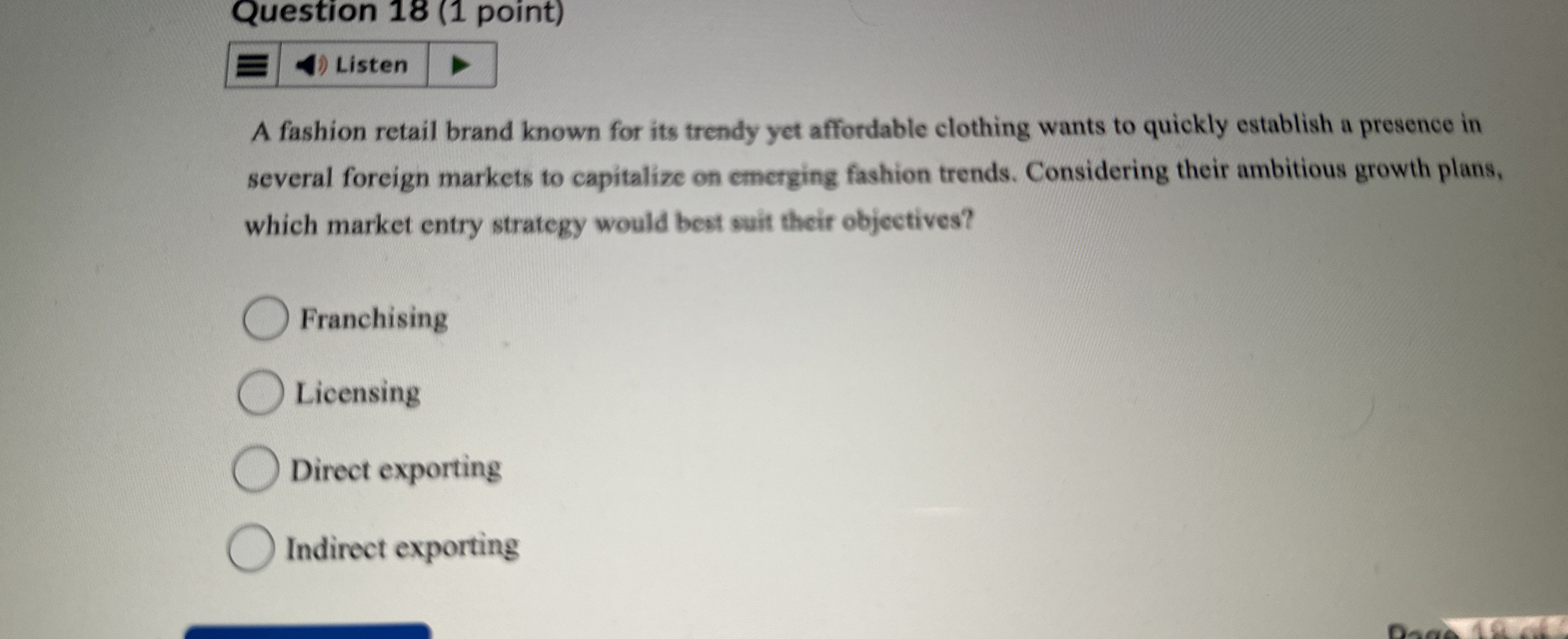Solved Question 18 (1 ﻿point)ListenA fashion retail brand | Chegg.com