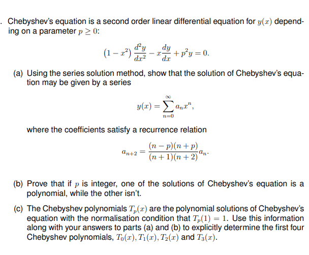 Chebyshev's equation is a second order linear | Chegg.com