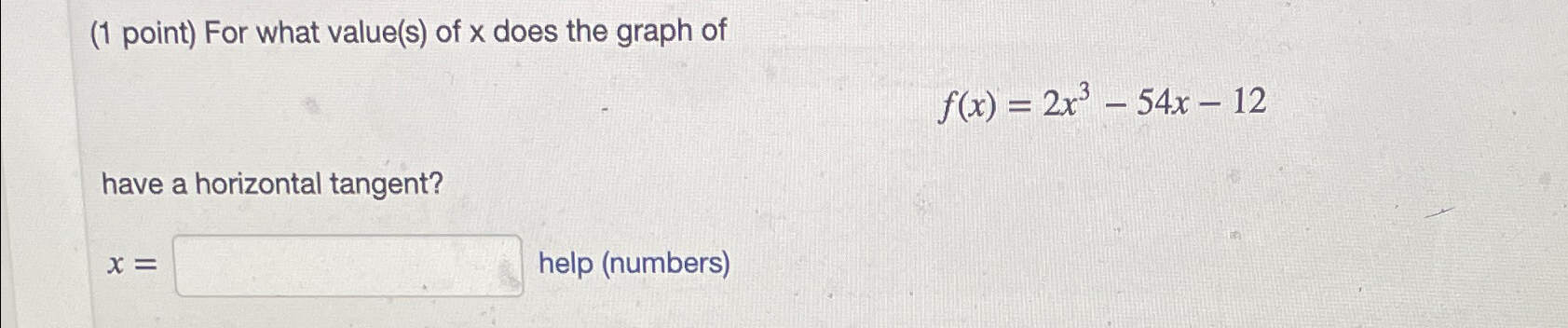 Solved (1 ﻿point) ﻿For what value(s) ﻿of x ﻿does the graph | Chegg.com