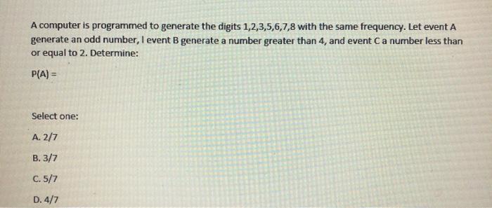 Solved A computer is programmed to generate the digits | Chegg.com