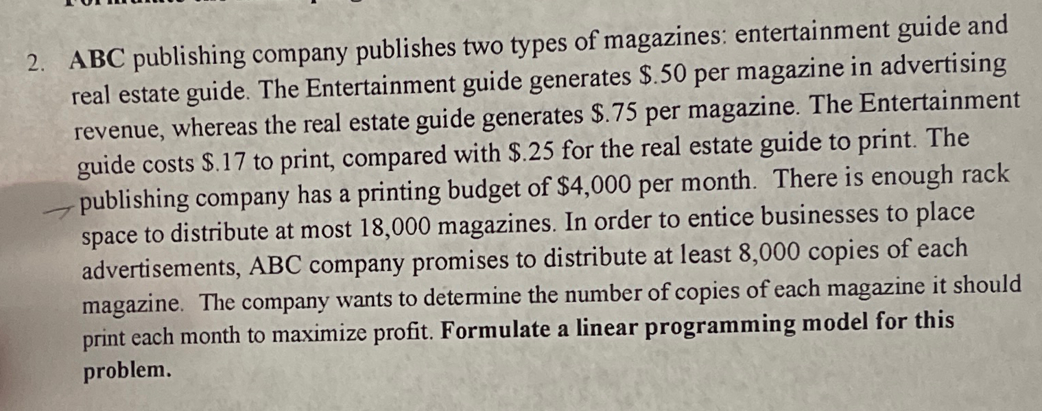 Solved ABC publishing company publishes two types of | Chegg.com