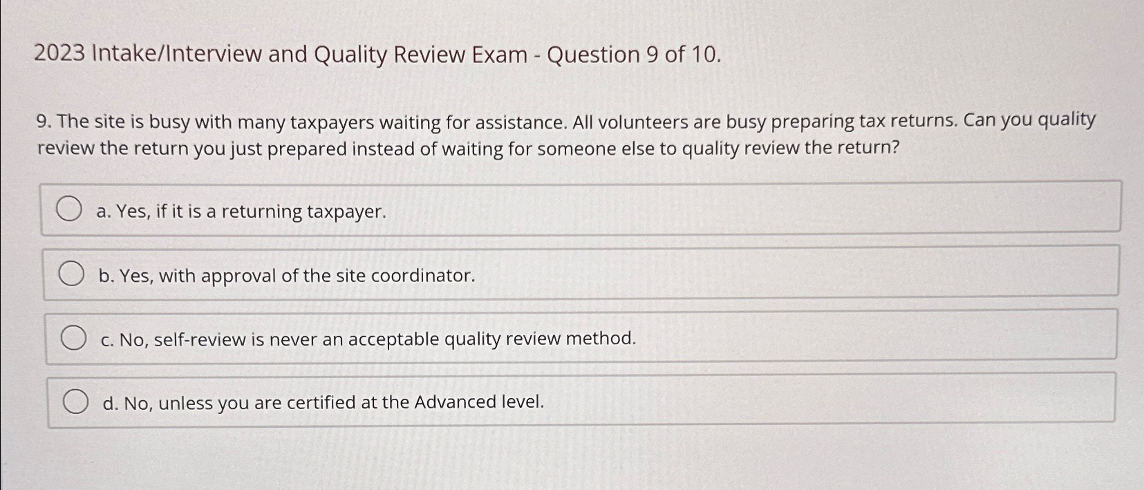 Solved 2023 ﻿Intake/Interview and Quality Review Exam - | Chegg.com