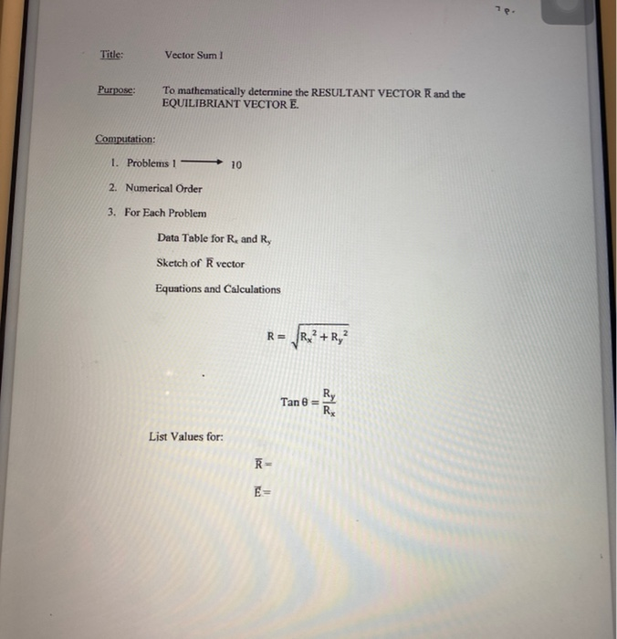 Solved Title: Vector Sum I Purpose: To mathematically | Chegg.com