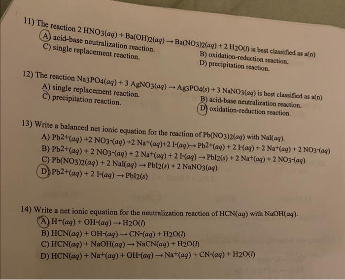 Solved 11) The reaction | Chegg.com