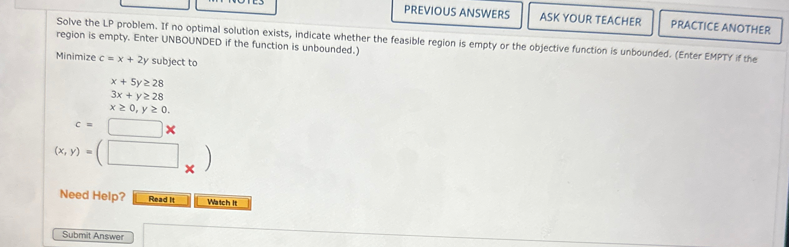 Solved Solve the LP problem. If no optimal solution exists, | Chegg.com