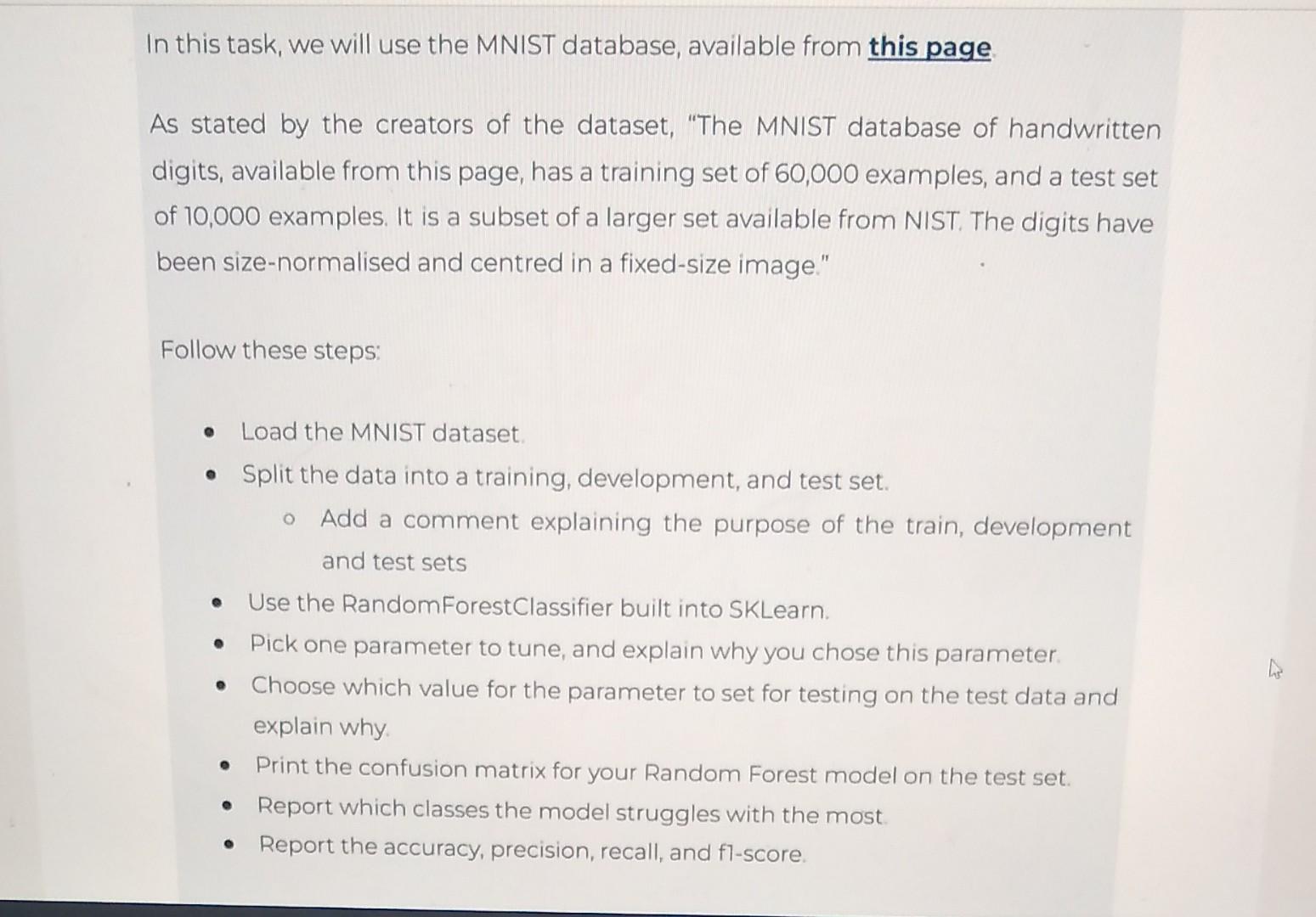 Solved n this task, we will use the MNIST database, | Chegg.com