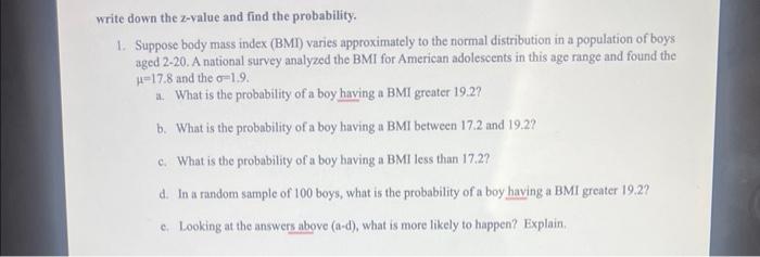Solved write down the z-value and find the probability. 1. | Chegg.com