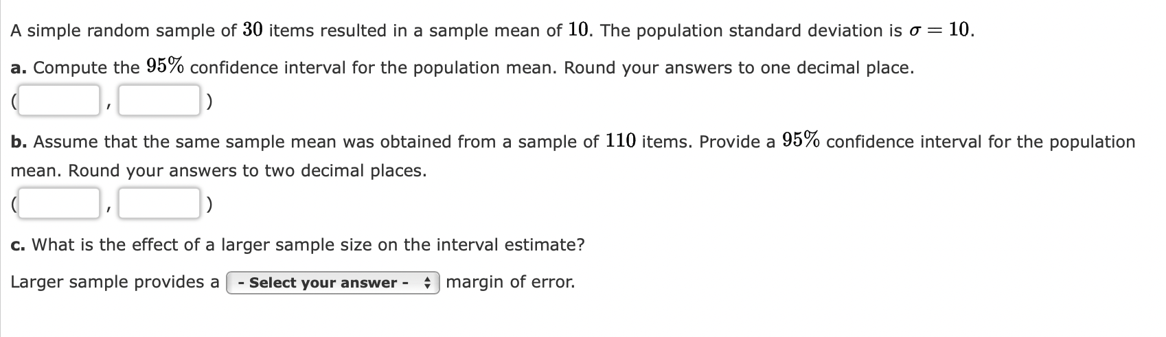 Solved A simple random sample of 30 ﻿items resulted in a | Chegg.com