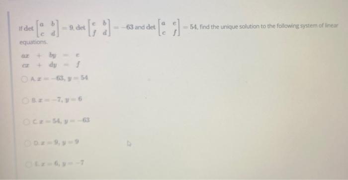 Solved #det-det--63 --63 and det equations. az + by cz + dy | Chegg.com
