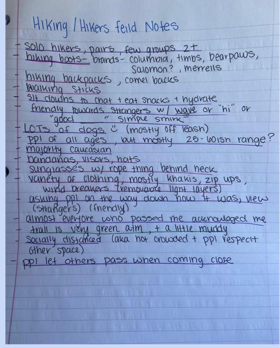 Solved Hiking / Hikers feild Notes - solo hikers, pairs, few | Chegg.com