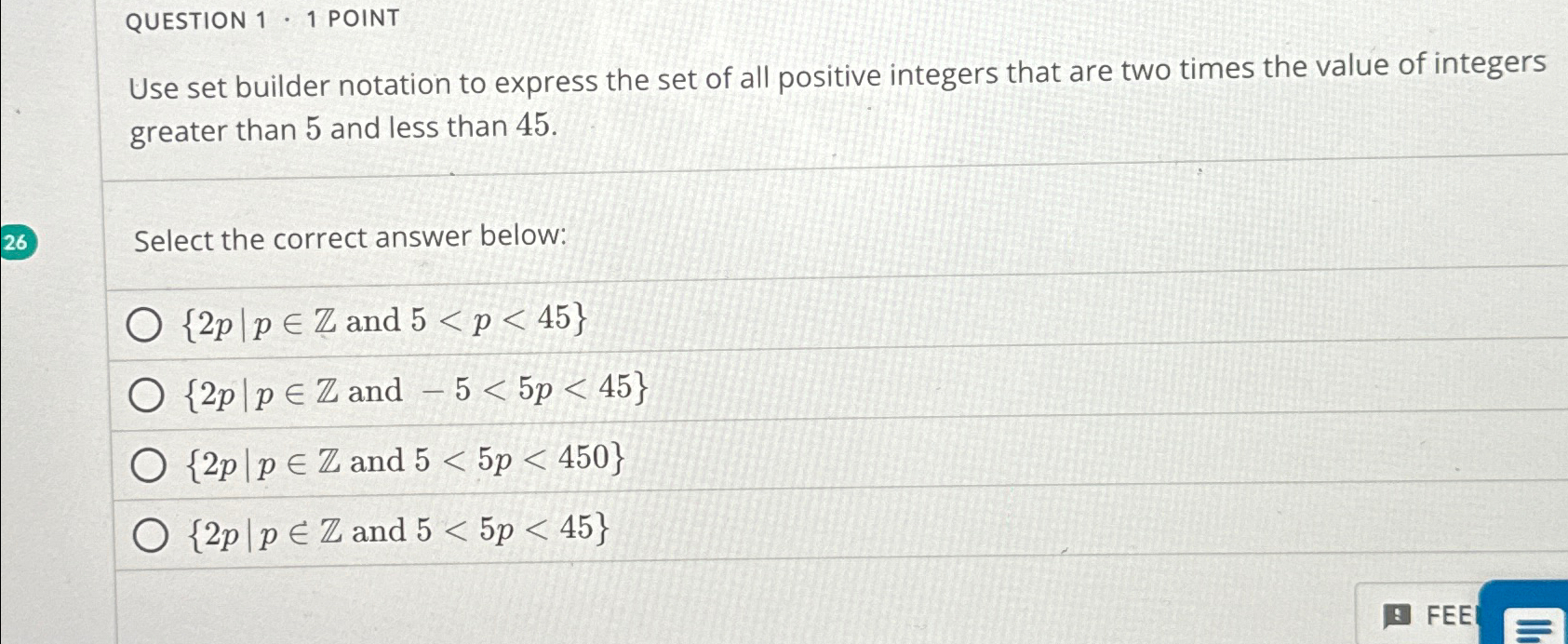 Solved QUESTION 1 - 1 POINTUse set builder notation to | Chegg.com Solved QUESTION 1 - 1 POINTUse set builder notation to | Chegg.com