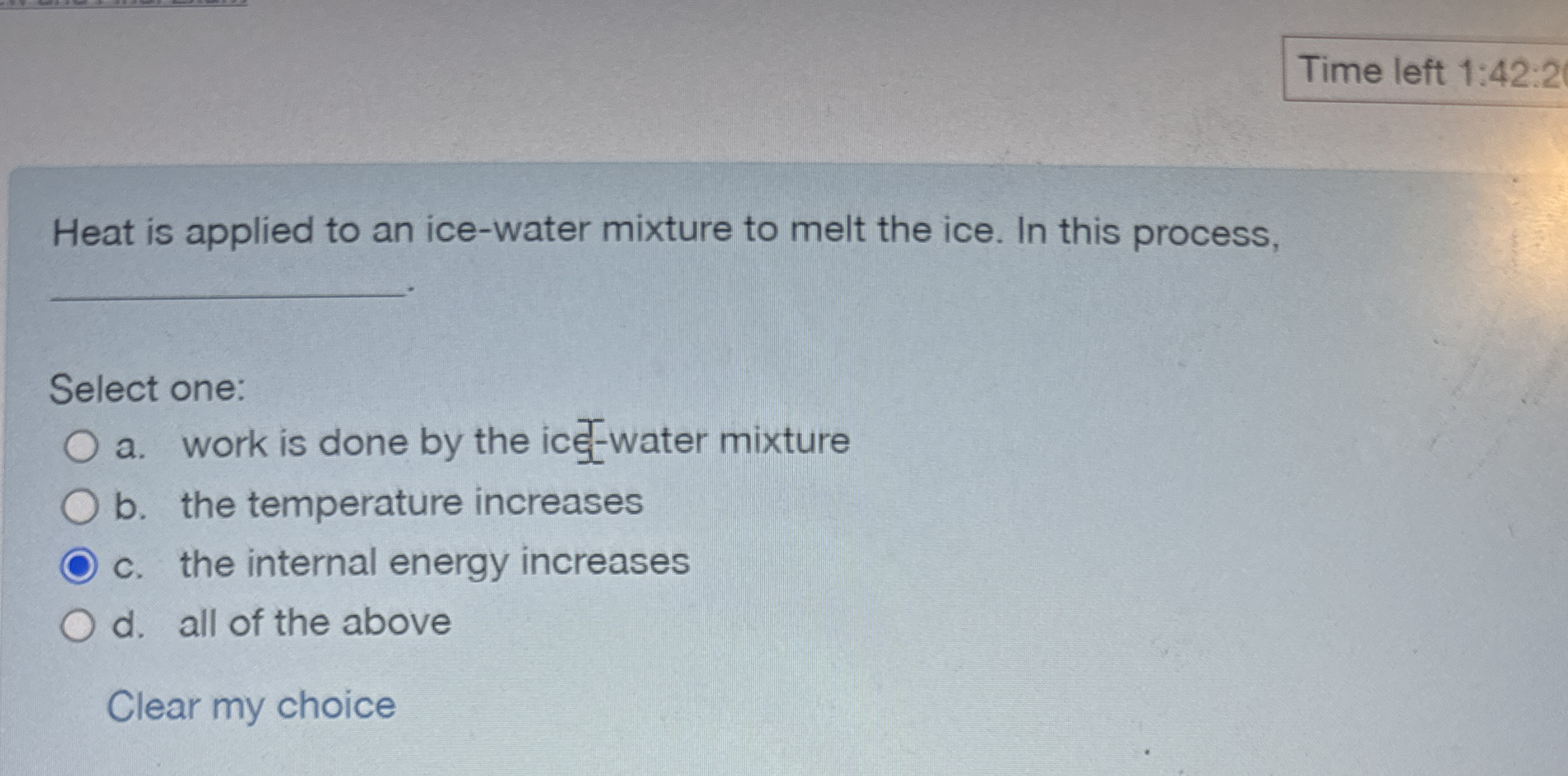 Solved Time left 1:42:2Heat is applied to an ice-water | Chegg.com