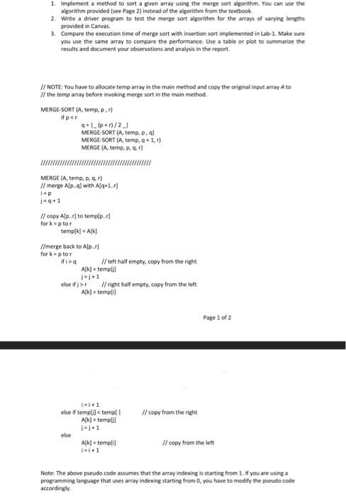 Solved 1. Implement a method to sort a gven array using the | Chegg.com