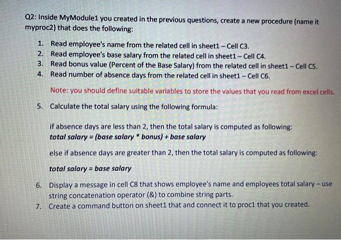 Solved Q1: Create a new code module, rename the code module | Chegg.com