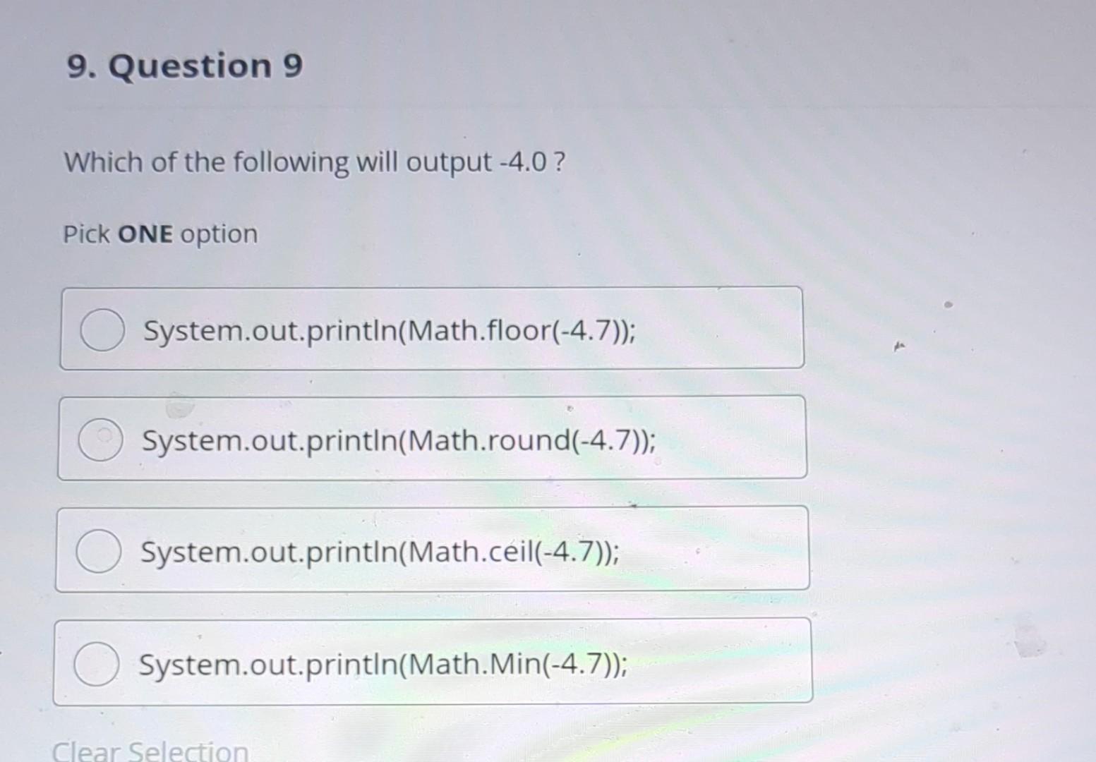Solved Which of the following will output -4.0 ? Pick ONE | Chegg.com