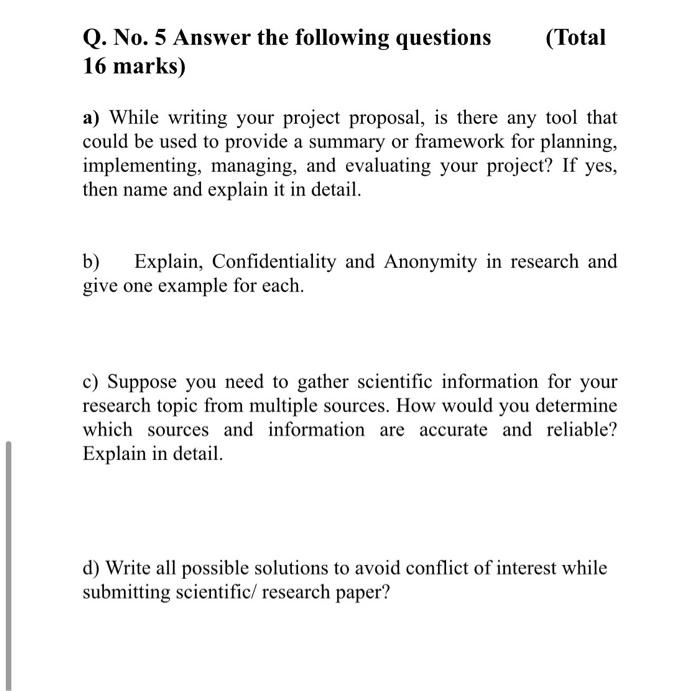 Solved Q. No. 5 Answer the following questions 16 marks) | Chegg.com