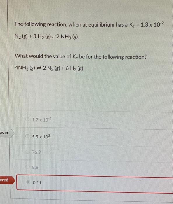 Solved The following reaction, when at equilibrium has a Kc | Chegg.com