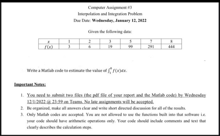 Solved Computer Assignment 3 Interpolation And Integration 