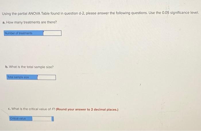 Using the partial ANOVA Table found in question d-2, | Chegg.com