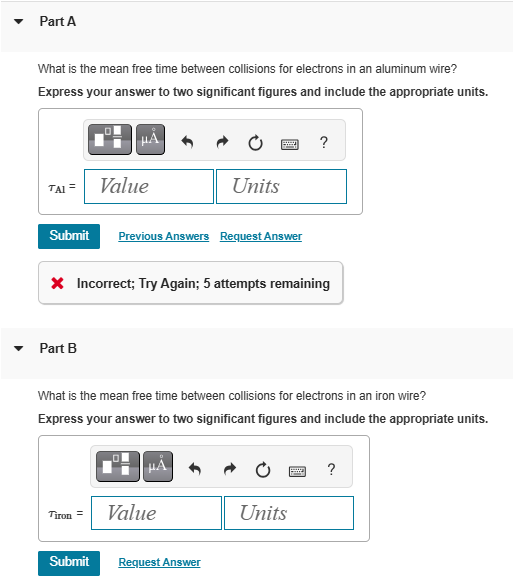 Solved What is the mean free time between collisions for | Chegg.com