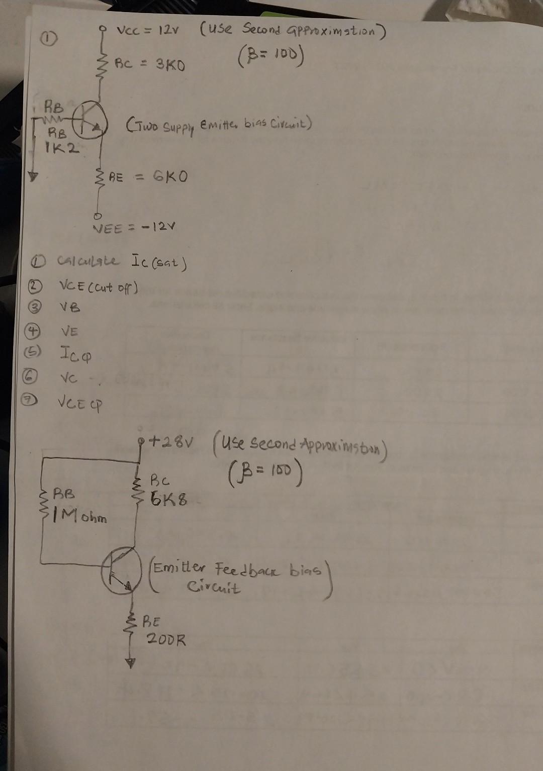 Solved (1) Calculate IC (sat) (2) VCE (cut off) (3) VB (4) | Chegg.com