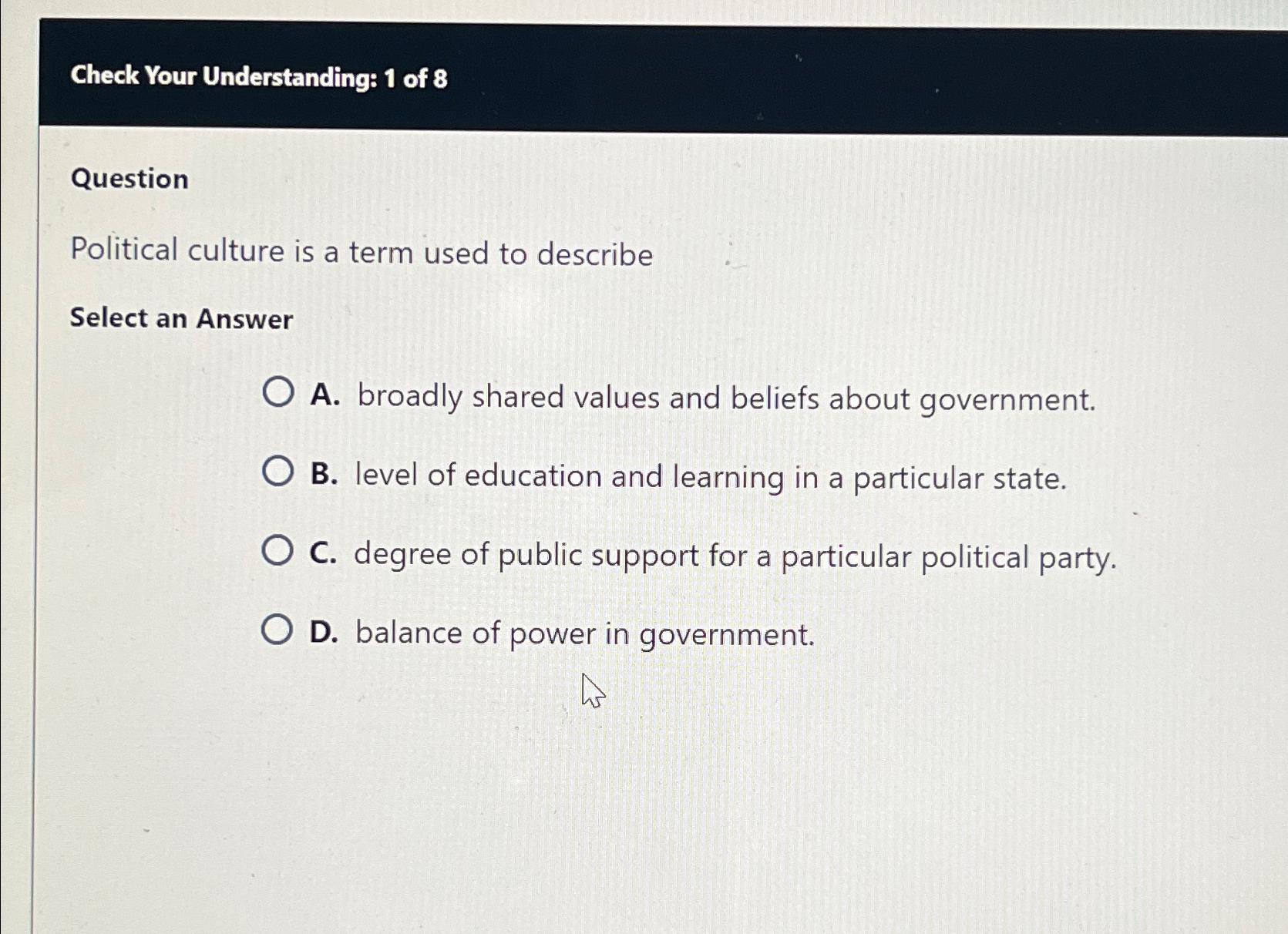 Solved Check Your Understanding: 1 ﻿of 8QuestionPolitical | Chegg.com
