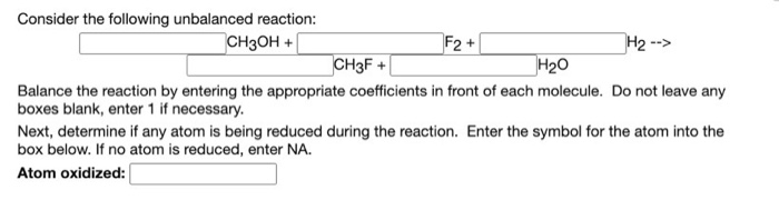 Solved Consider the following unbalanced reaction: CH3OH + | Chegg.com