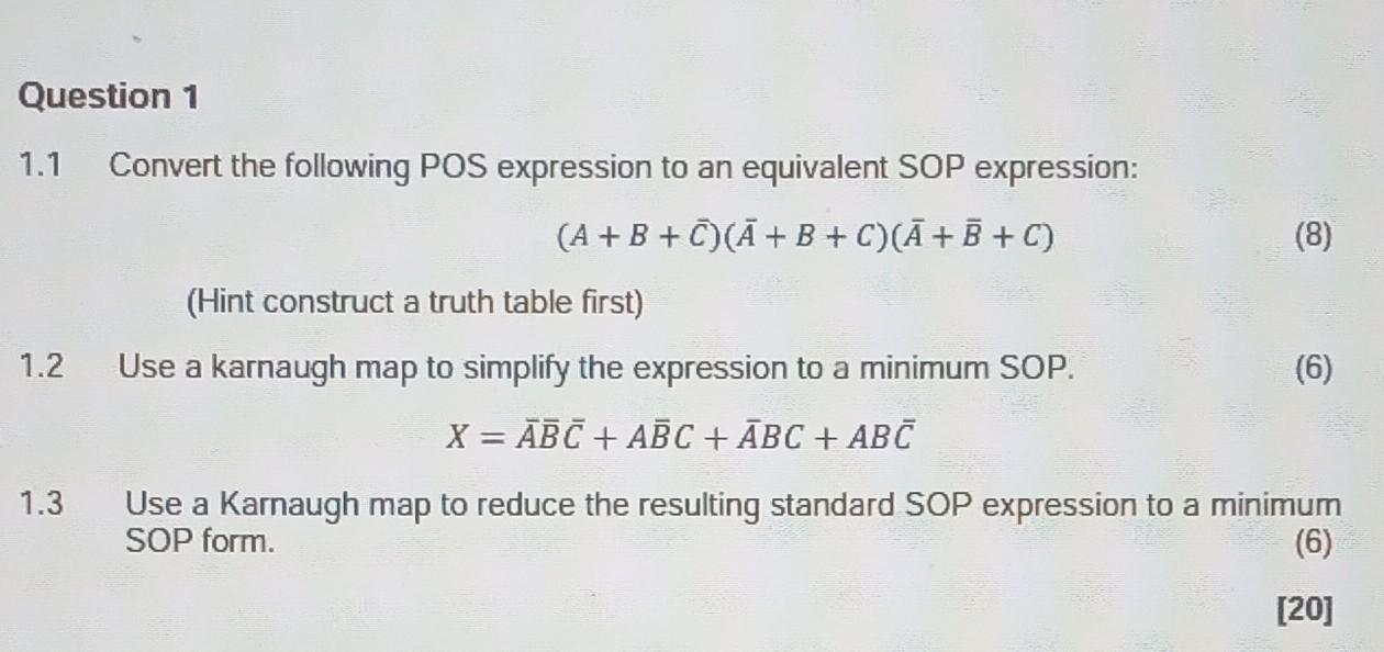 Solved 1.1 Convert the following POS expression to an | Chegg.com