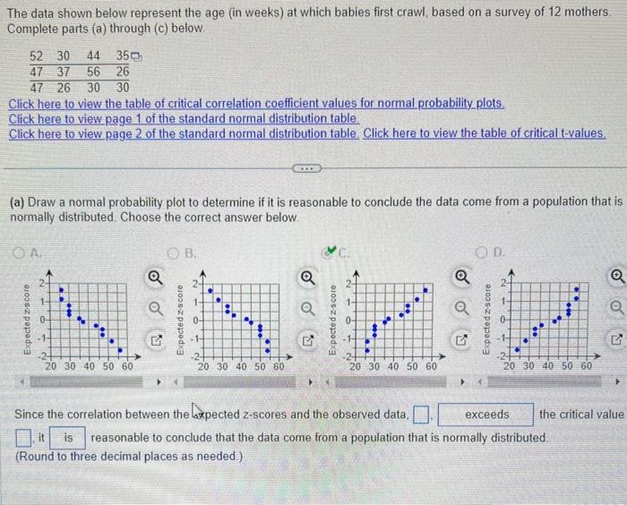 Solved The data shown below represent the age (in weeks) at | Chegg.com