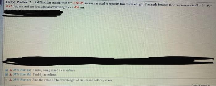 Solved (13\%) Problem 2: A diffraction grating with | Chegg.com