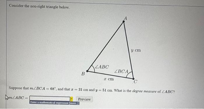 Solved Consider the non-right triangle below. Suppose that | Chegg.com
