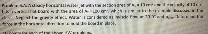 Solved Problem 5.A: A steady horizontal water jet with the | Chegg.com