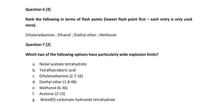Solved Rank the following in terms of flash points (lowest | Chegg.com
