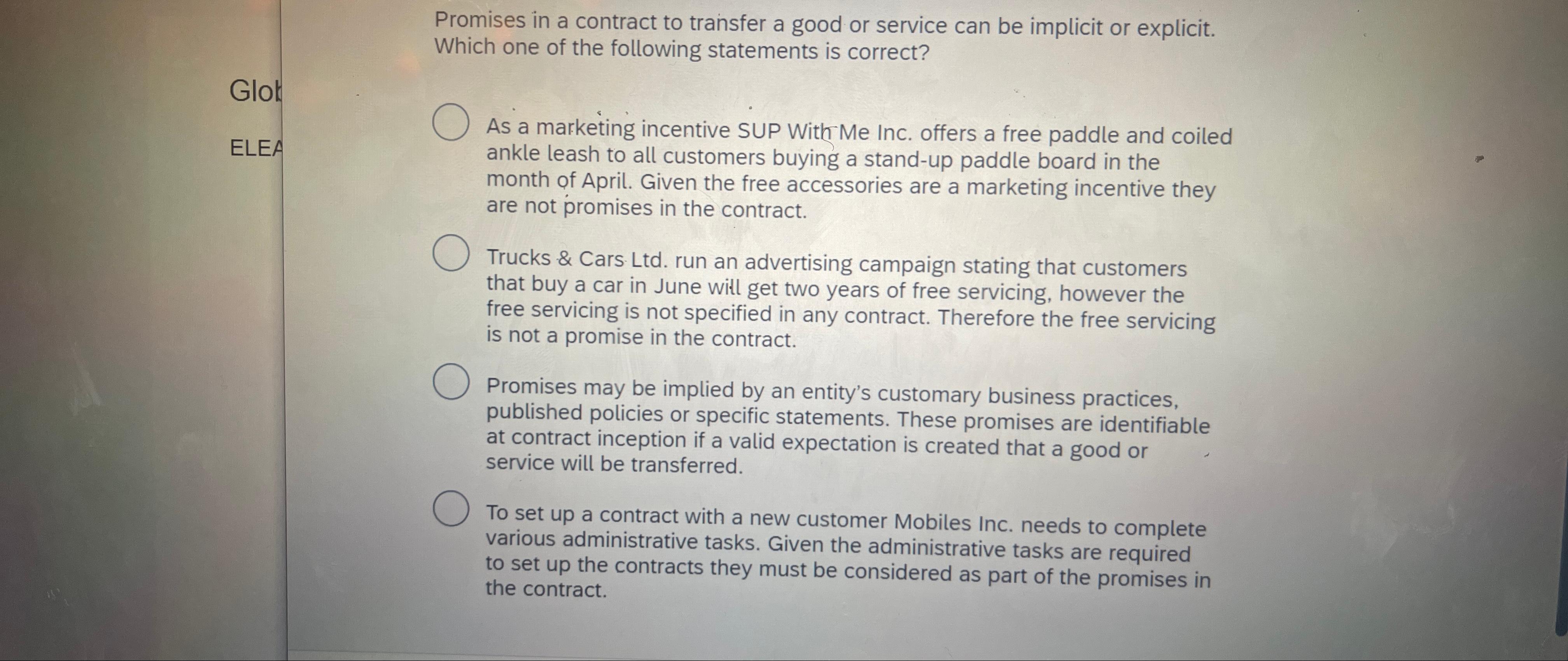 Solved Promises in a contract to transfer a good or service | Chegg.com