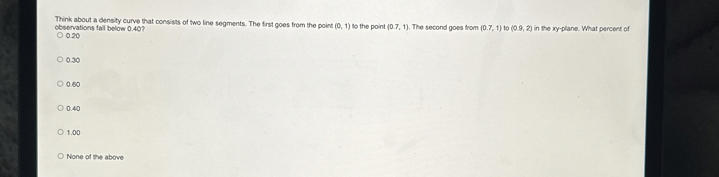 Solved Think about a density curve that consists of two line | Chegg.com